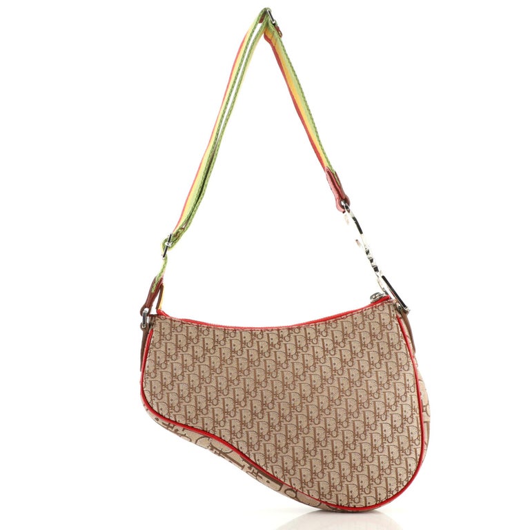 Christian Dior Vintage Rasta Saddle Zip Bag Diorissimo Canvas Small at ...