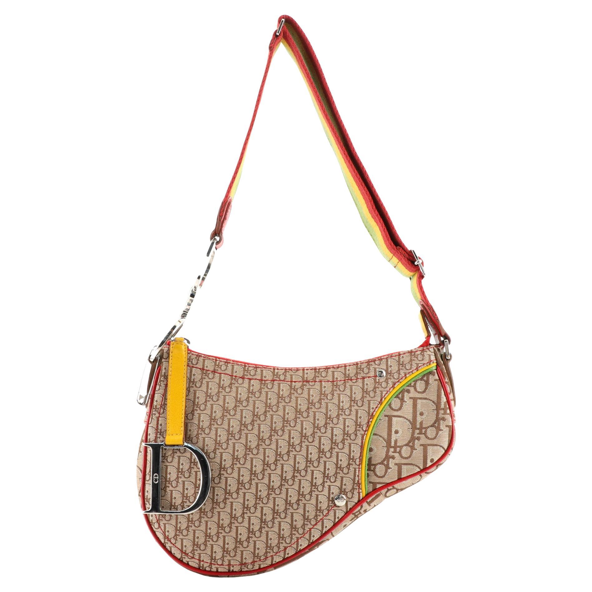 Christian Dior Vintage Rasta Saddle Zip Bag Diorissimo Canvas Small at ...