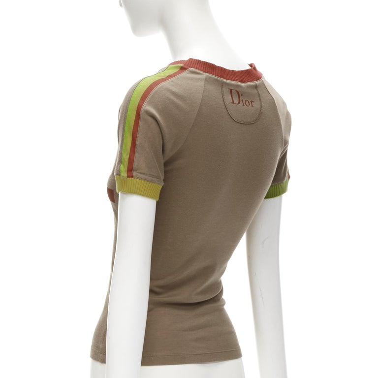 CHRISTIAN DIOR Vintage Rasta Y2K brown 1 logo V-neck t shirt XS For ...