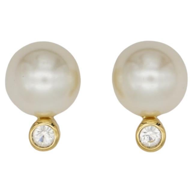 Christian Dior Vintage Round White Pearl Crystals Elegant Gold Clip ...