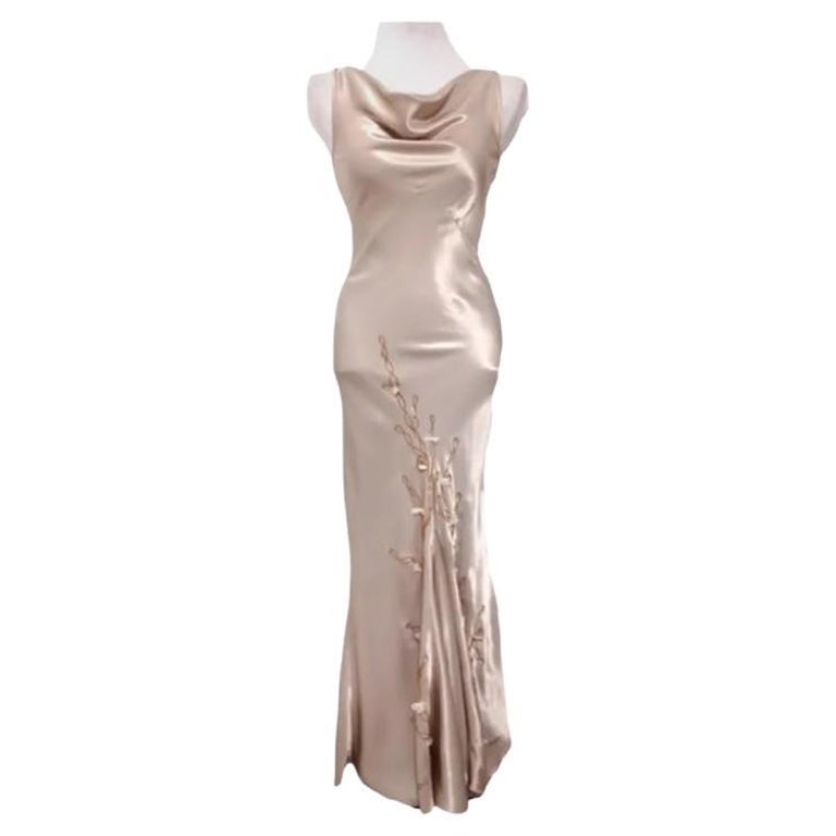 CHRISTIAN DIOR VINTAGE SILK BLEND EMBROIDERED BIDS CUT MAXI DRESS Sz FR ...