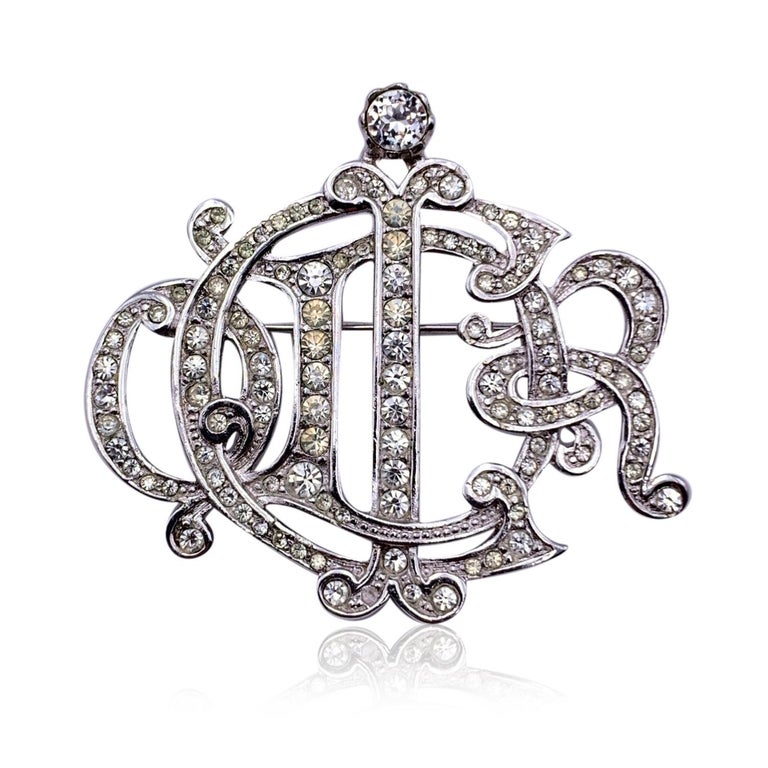 Christian Dior Vintage Silver Metal Crystals Rhinestones Brooch Pin For ...