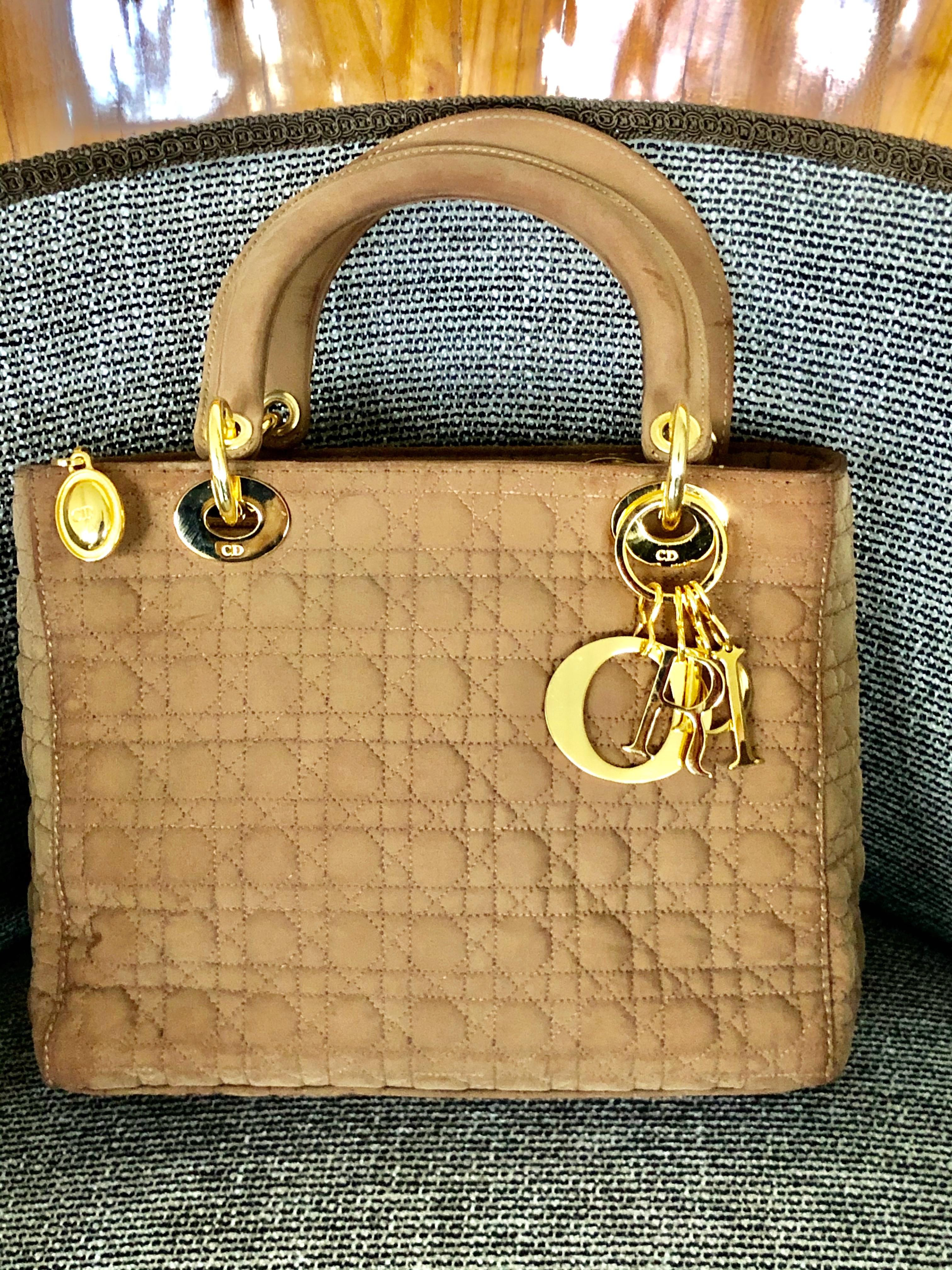 Christian Dior VIntage Tan Fabric Lady Dior Bag For Sale at 1stDibs ...