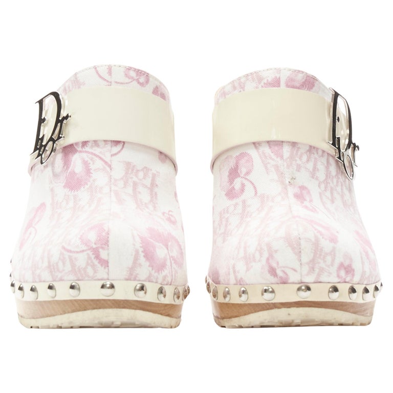 CHRISTIAN DIOR Vintage Y2K pink Trotteur Blossom monogram wooden clog ...