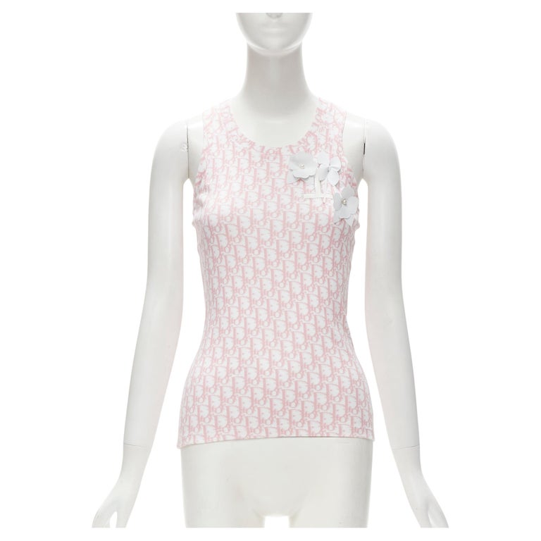 CHRISTIAN DIOR Vintage Y2K pink Trotteur monogram white blossom tank ...