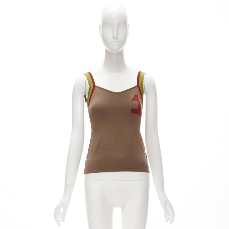 CHRISTIAN DIOR Vintage Y2K Rasta rainbow strap 1 metal charm tank top S ...