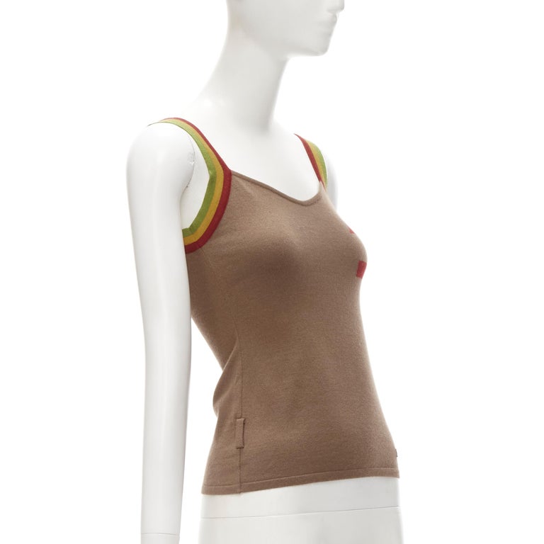 CHRISTIAN DIOR Vintage Y2K Rasta rainbow strap 1 metal charm tank top S ...