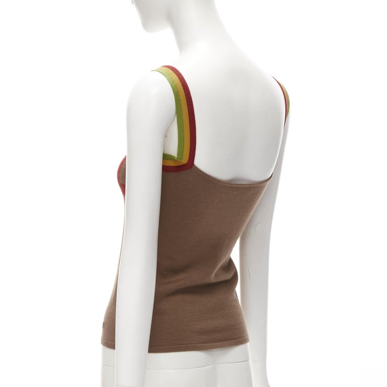 CHRISTIAN DIOR Vintage Y2K Rasta rainbow strap 1 metal charm tank top S ...