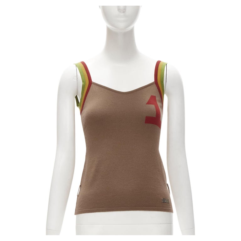 CHRISTIAN DIOR Vintage Y2K Rasta rainbow strap 1 metal charm tank top S ...