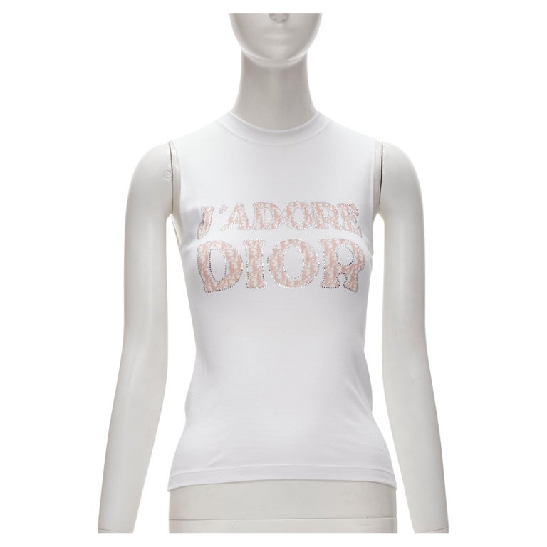 CHRISTIAN DIOR Vintage Y2K white J'adore pink monogram crystal tank top ...