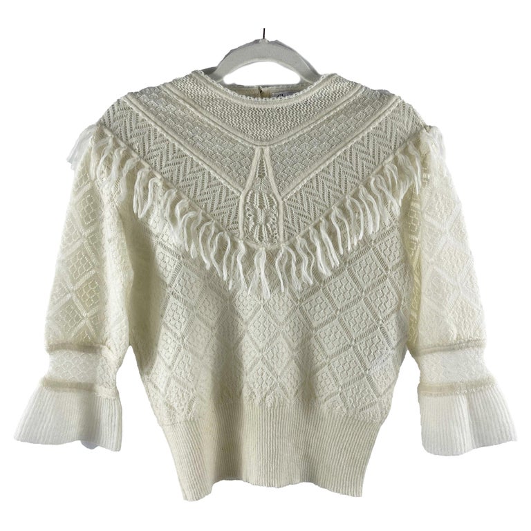 Christian Dior Western Prairie Wool Fringe Sweater Ivory 34 US 2 For ...