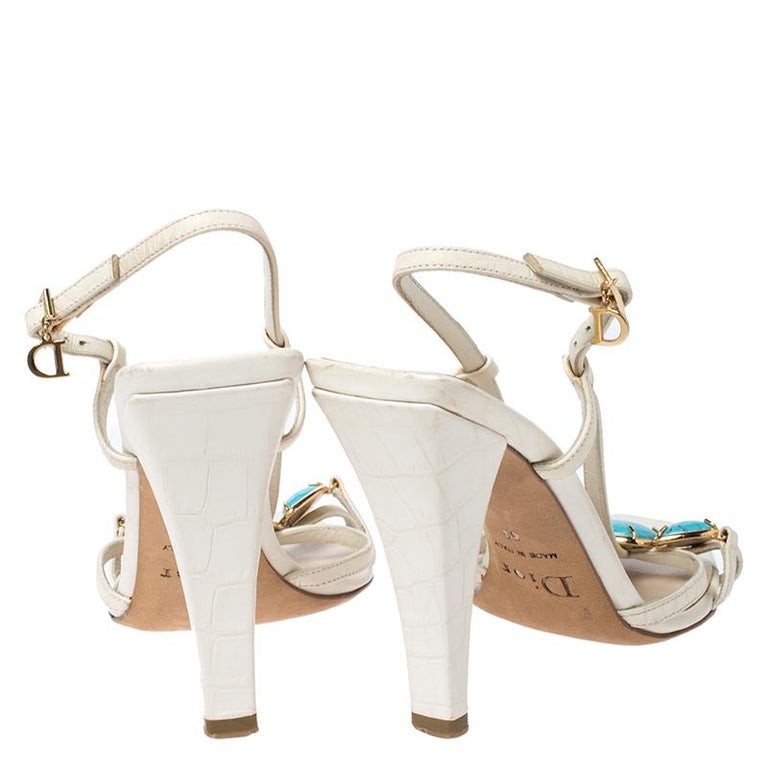 Christian Dior White/Blue Leather Open Toe Piedra Sandals Size 36 at ...