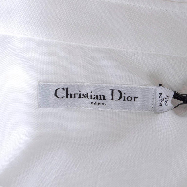 CHRISTIAN DIOR white cotton PLASTRON and BEE Button Up Shirt 38 S For ...