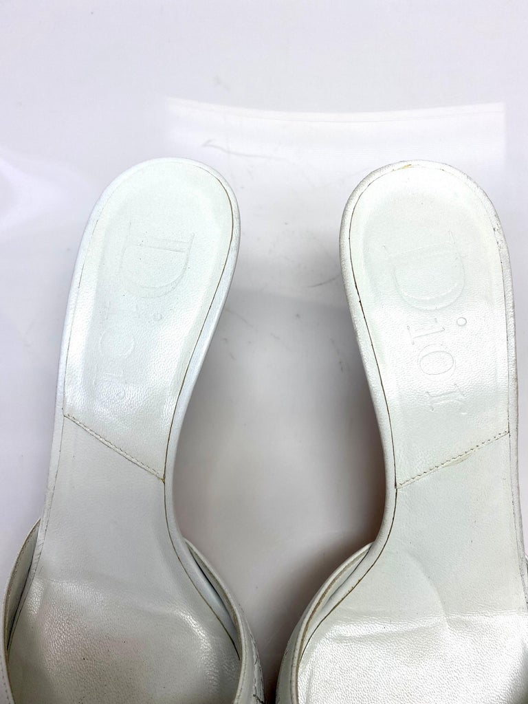 Christian Dior White Leather Slides with Silver Thread - Size 39.5 at ...