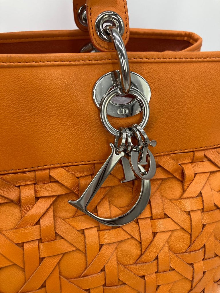 Christian Dior Woven Leather Orange Lady Dior Avenue Tote For Sale at ...