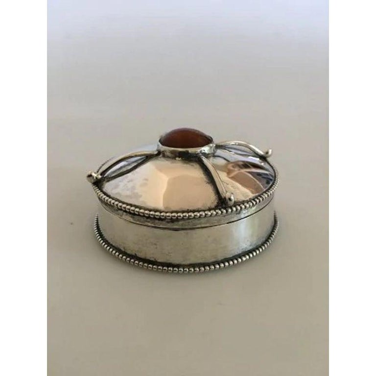 Christian Fjerdingstad Pill Box in 826 Silver Ornamented with an Amber ...