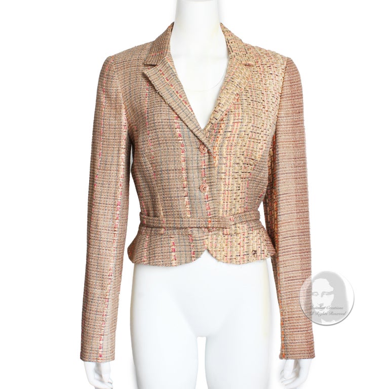 Christian Lacroix Jacket Multicolor Silk Blend Tweed Cropped + Matching ...