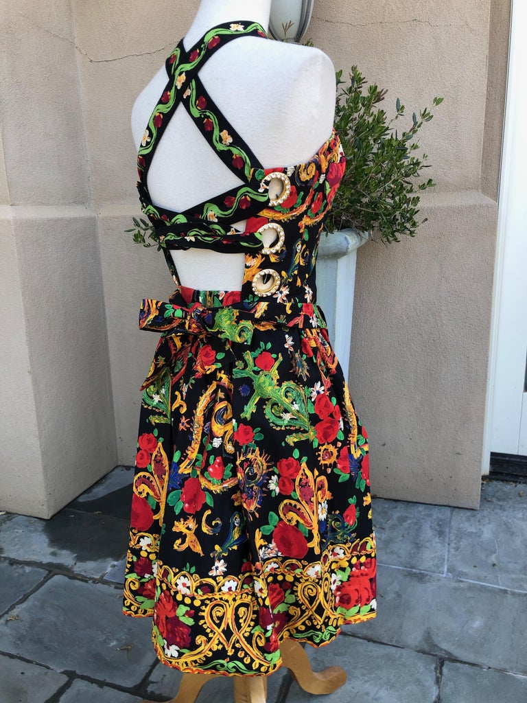 Christian Lacroix Spring 1992 Arlessiene Pattern Cotton Dress w Corset ...