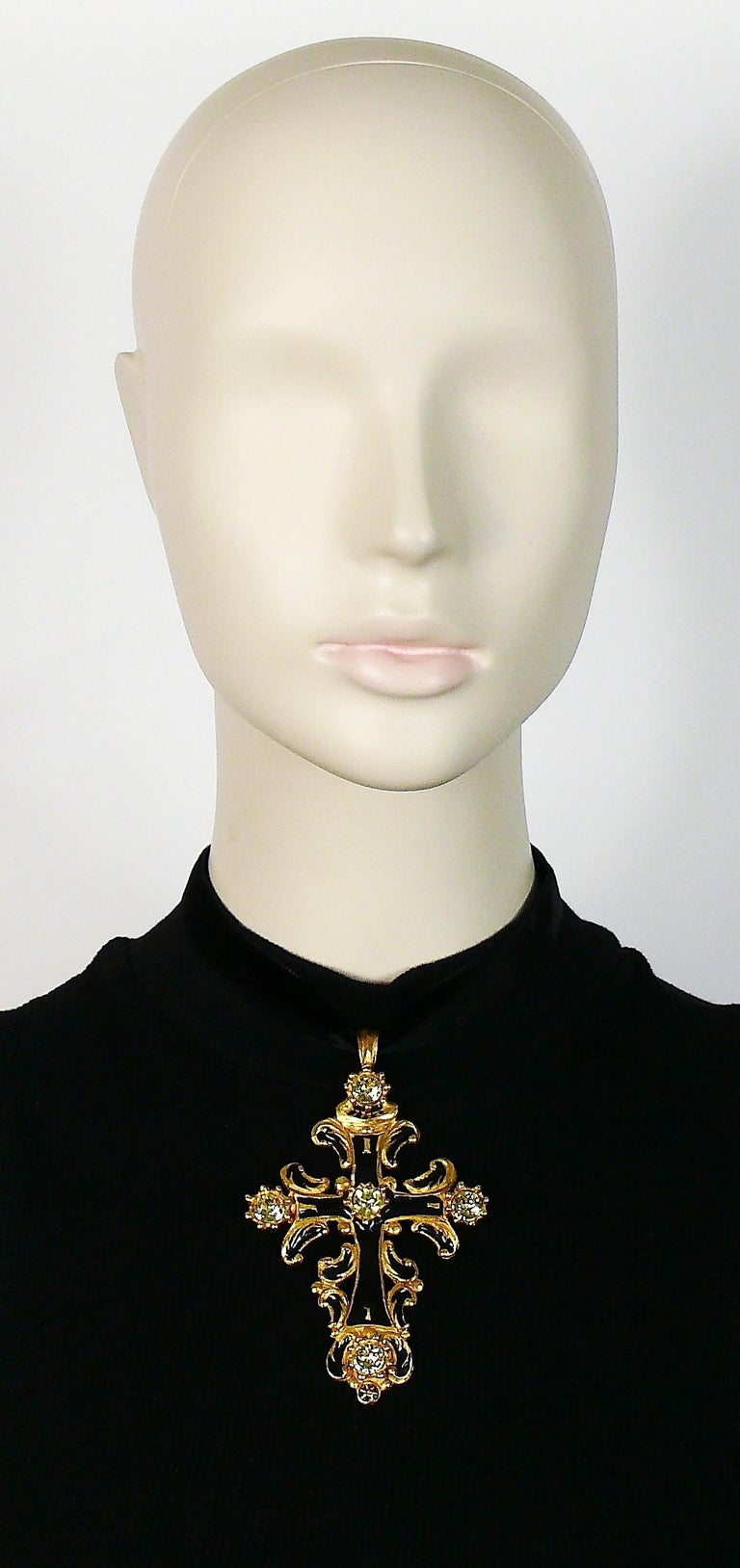 Christian Lacroix Vintage Baroque Jewelled Enamel Cross Pendant ...