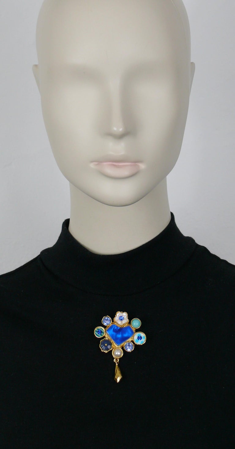 CHRISTIAN LACROIX Vintage Blue Heart Brooch For Sale at 1stDibs