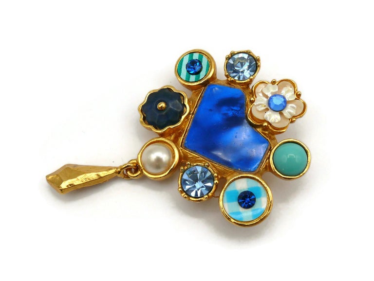 CHRISTIAN LACROIX Vintage Blue Heart Brooch For Sale at 1stDibs