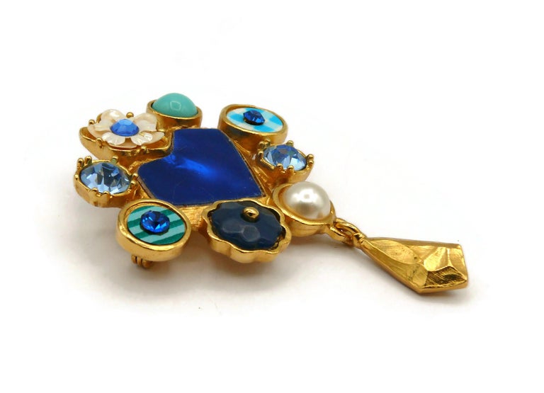 CHRISTIAN LACROIX Vintage Blue Heart Brooch For Sale at 1stDibs