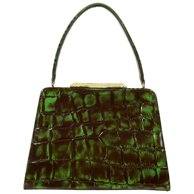 Christian Lacroix Vintage Croc Embossed Handbag at 1stDibs