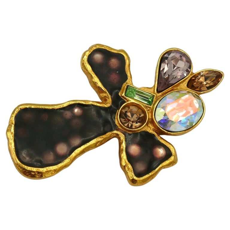 CHRISTIAN LACROIX Vintage Enamel Cross Brooch For Sale at 1stDibs