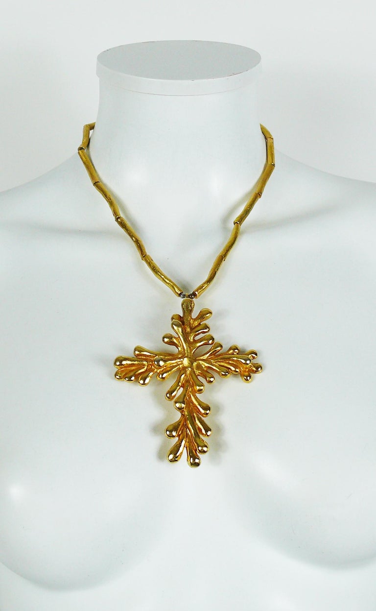 Christian Lacroix Vintage Gold Toned Cross Pendant Necklace at 1stDibs