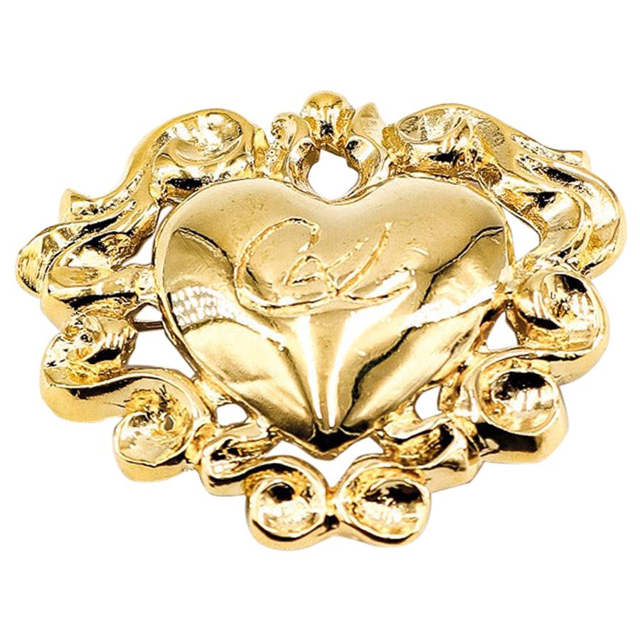 CHRISTIAN LACROIX Vintage Golden Heart Brooch at 1stDibs