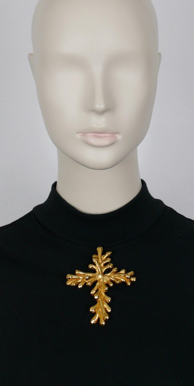 CHRISTIAN LACROIX Vintage Massive Gold Tone Splash Cross Brooch Pendant ...