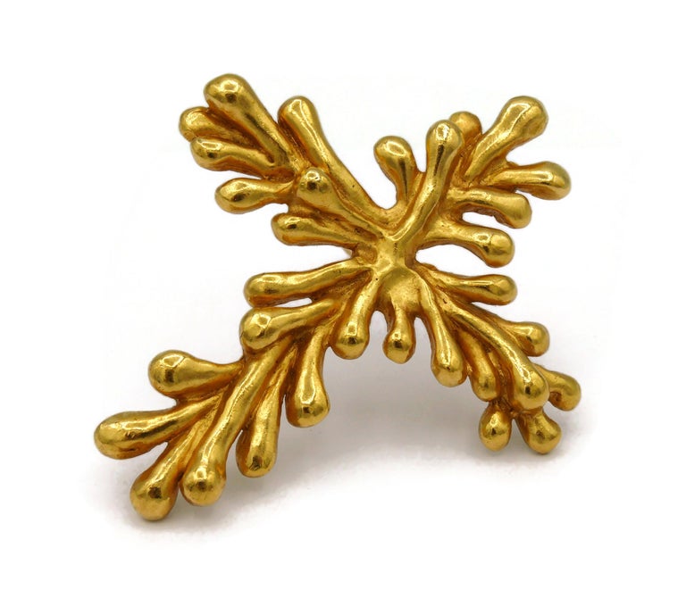 CHRISTIAN LACROIX Vintage Massive Gold Tone Splash Cross Brooch Pendant ...