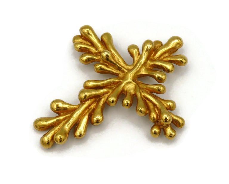 CHRISTIAN LACROIX Vintage Massive Gold Tone Splash Cross Brooch Pendant ...