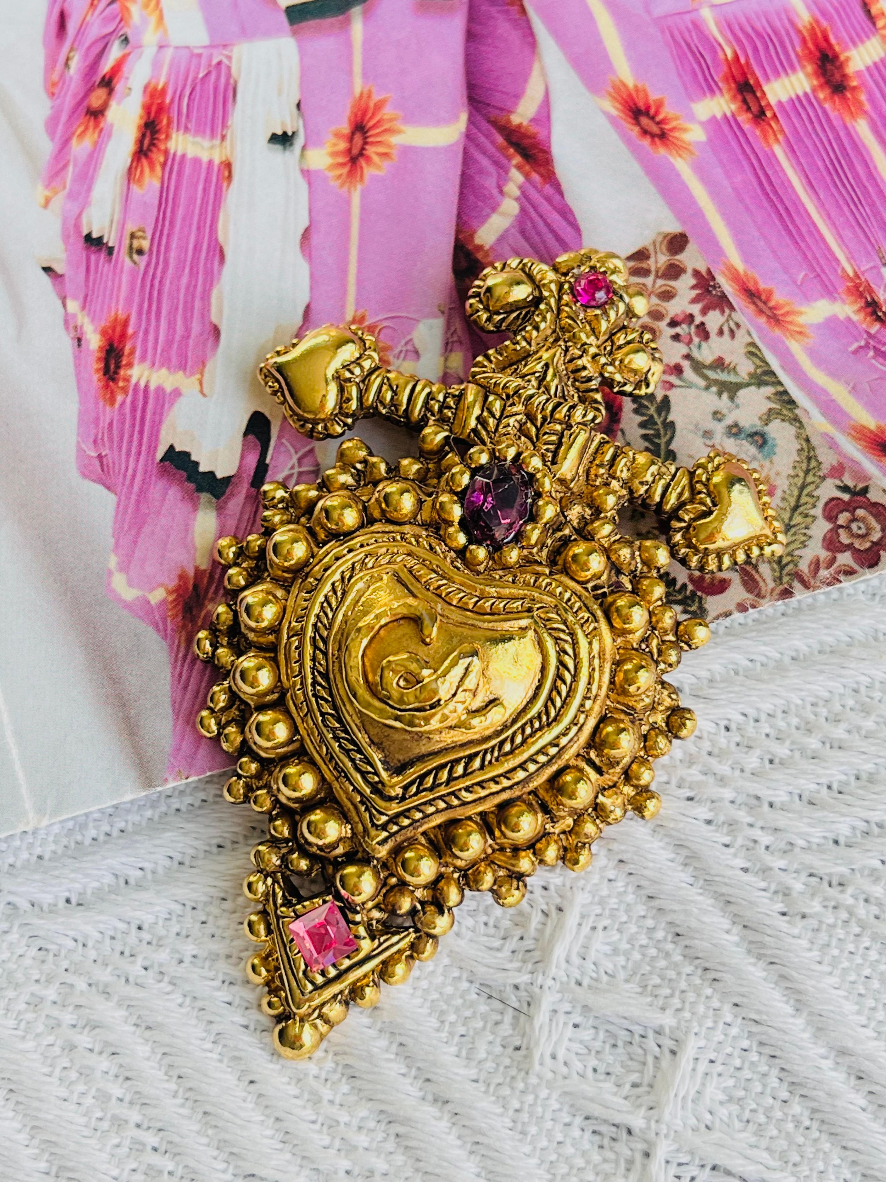 Christian Lacroix Vintage Noel 1989 Logo Heart Amethyst Cross Crystals ...