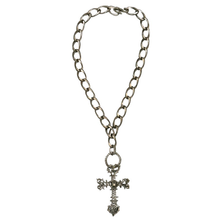 Christian Lacroix Vintage Gothic Cross Pendant Chain Necklace For Sale ...