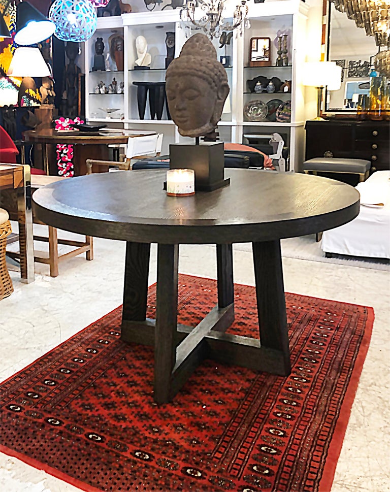 Christian Liaigre Casoar Cerused Oak Round Table, Ebonized Wire-brushed ...