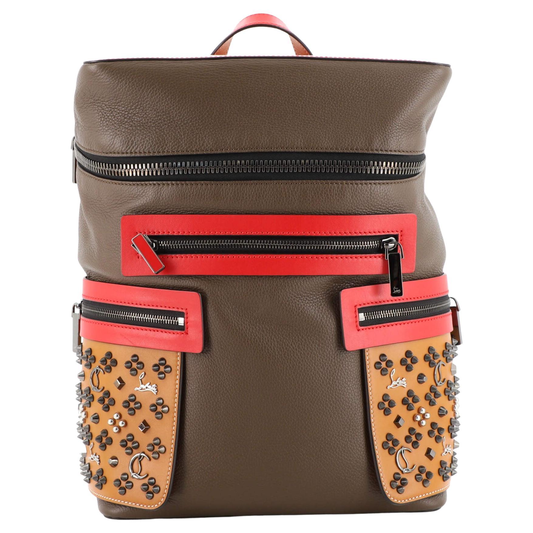 CHRISTIAN LOUBOUTIN Explorafunk navy blue leather spike stud backpack ...
