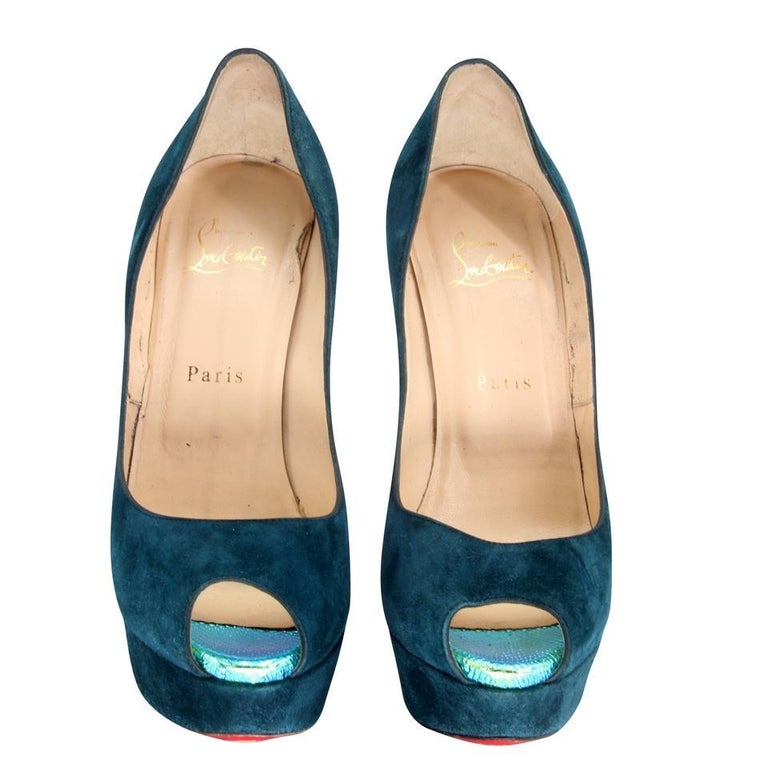 Christian Louboutin Aqua Teal Runway Pumps Open Toe Platforms CL-S0106P ...