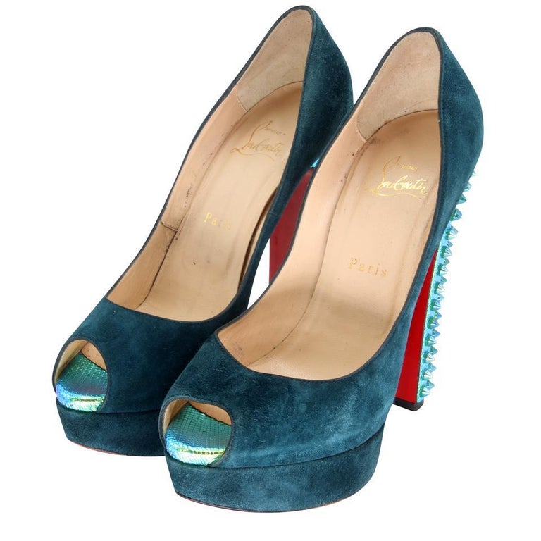 Christian Louboutin Aqua Teal Runway Pumps Open Toe Platforms CL-S0106P ...