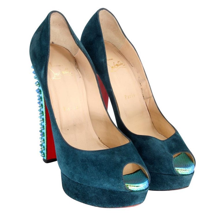 Christian Louboutin Aqua Teal Runway Pumps Open Toe Platforms CL-S0106P ...