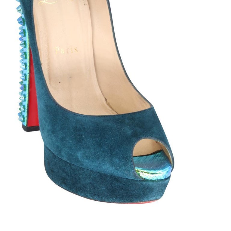 Christian Louboutin Aqua Teal Runway Pumps Open Toe Platforms CL-S0106P ...