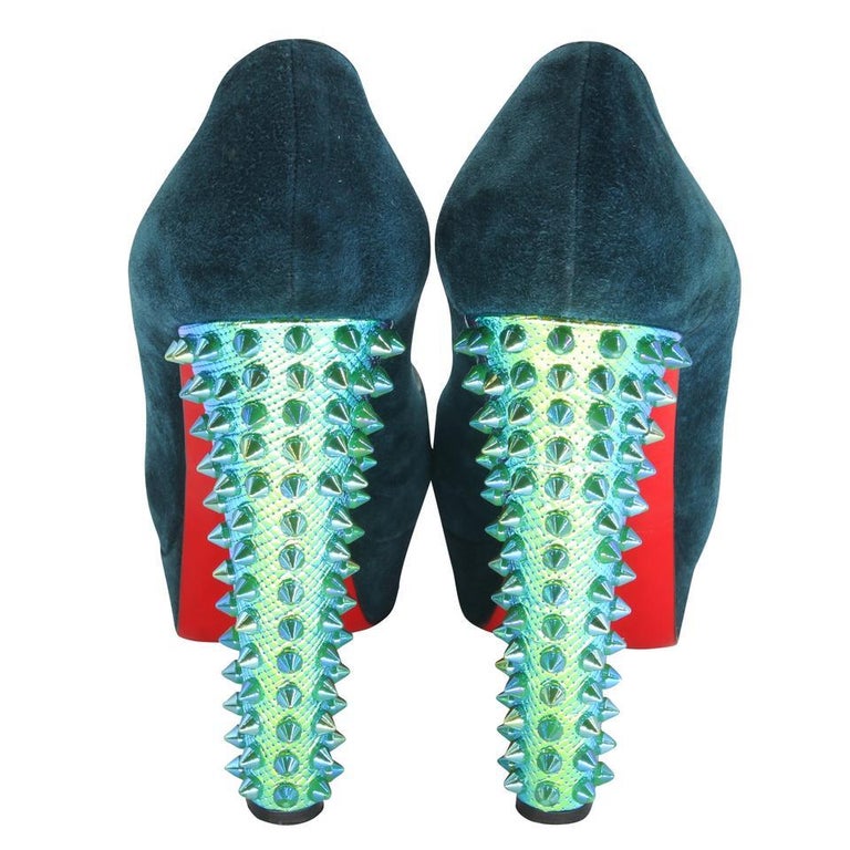 Christian Louboutin Aqua Teal Runway Pumps Open Toe Platforms CL-S0106P ...