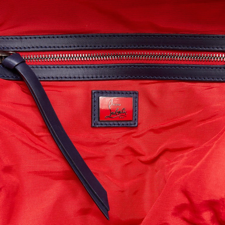 CHRISTIAN LOUBOUTIN Backloubi blue brown gingham check spike stud ...