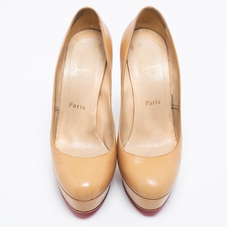 Christian Louboutin Beige Leather Bianca Platform Pumps Size 37.5 at ...