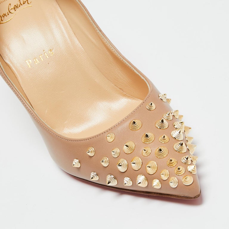 Christian Louboutin Beige Leather Spiky Shell Pumps Size 38 For Sale at ...
