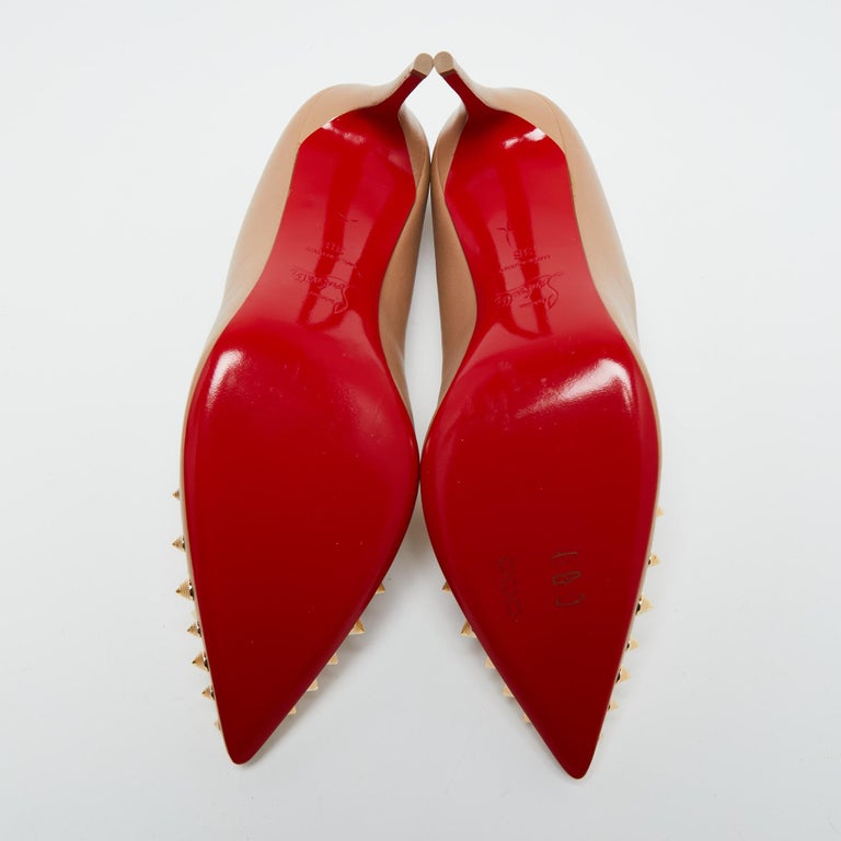 Christian Louboutin Beige Leather Spiky Shell Pumps Size 38 For Sale at ...