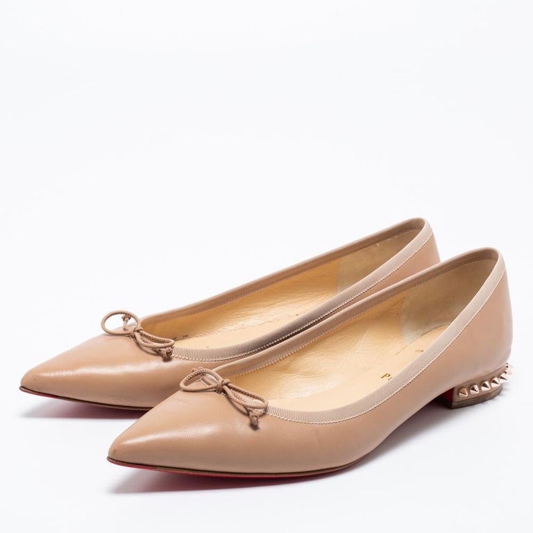 Christian Louboutin Beige Leather Zarli Hall Spike Pointed Toe Flats ...