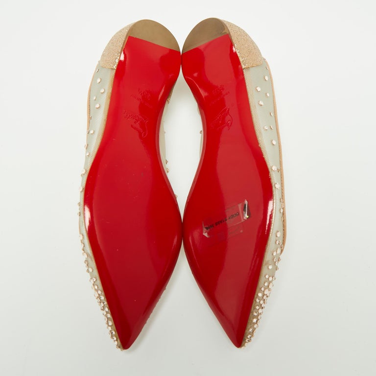 Christian Louboutin Beige Mesh and Leather Body Strass Ballet Flats ...