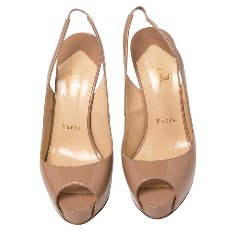 Christian Louboutin Beige New Prive Peep Toe Slingback Sandals Size 36. ...