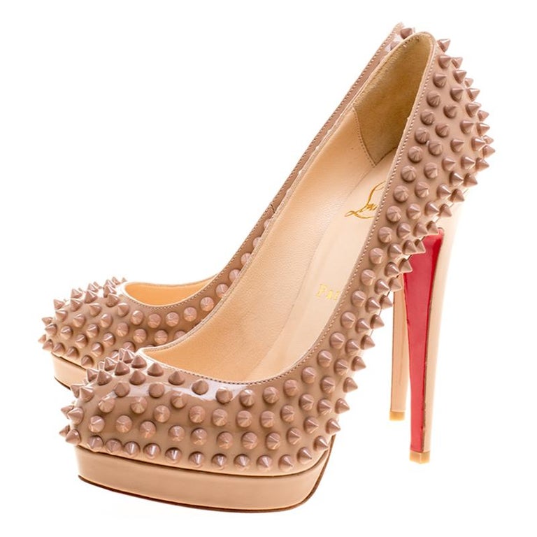 Christian Louboutin Beige Patent Alti Spikes Platform Pumps Size 37.5 ...